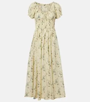 DÔEN Ashlynn Gathered Floral Cotton Midi Dress - Multicoloured