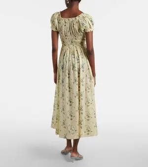 DÔEN Ashlynn Gathered Floral Cotton Midi Dress - Multicoloured