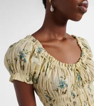 DÔEN Ashlynn Gathered Floral Cotton Midi Dress - Multicoloured
