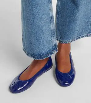 Tory Burch Reva Travel Leather Ballet Flats - Blue