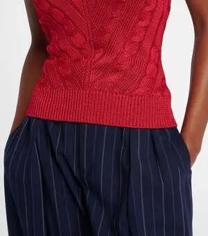 Ralph Lauren Cable-knit Halterneck Silk Top - Red