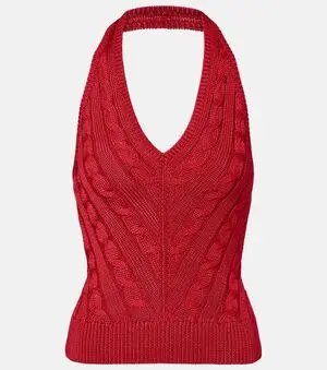 Ralph Lauren Cable-knit Halterneck Silk Top - Red