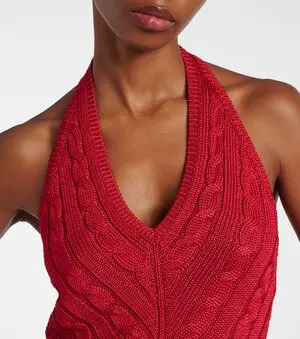 Ralph Lauren Cable-knit Halterneck Silk Top - Red