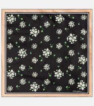 Dolce & Gabbana Floral Silk Twill Scarf - Black