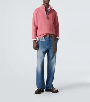 Plan C Belted Straight Jeans
