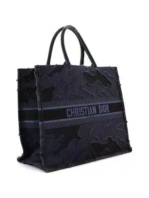 Dior Camouflage Embroidered Canvas Large Tote Bag - Blue