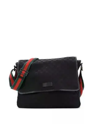 Gucci Web Strap Flap Messenger Gg Canvas Medium - Black