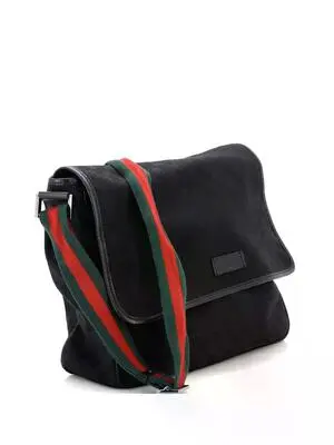 Gucci Web Strap Flap Messenger Gg Canvas Medium - Black