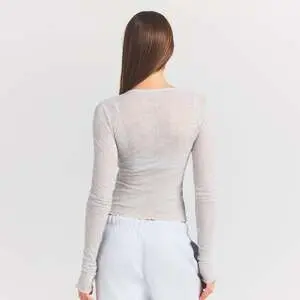 SKIMS Long Sleeve Sheer Ribbed Top - Light Heather Grey