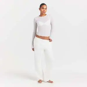 SKIMS Sheer Rib Long Sleeve Top - Snow