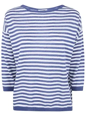 BASE Round Neck Fine Knit Pullover - Blue