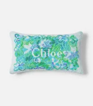 Chloé Floral Logo Cotton Terry Cushion - Blue