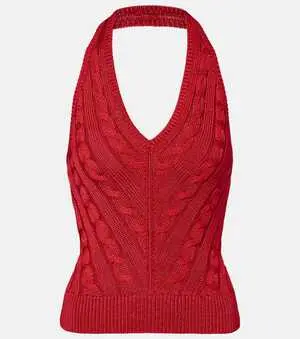 Ralph Lauren Cable-knit Halterneck Silk Top - Red