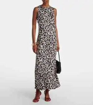 Asceno Valencia Printed Silk Twill Maxi Dress