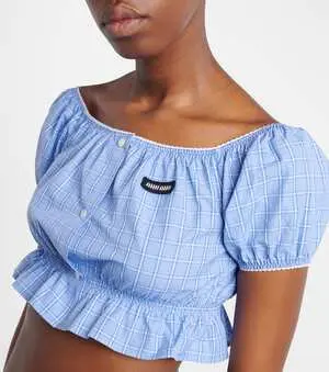Miu Miu Checked Cotton Poplin Cropped Top - Blue
