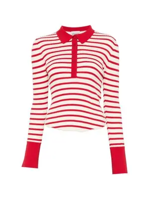 SEMICOUTURE Aida Striped Cotton Polo Shirt Sky Blue