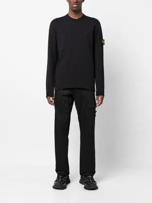 Stone Island Crewneck Sweater With Compass Motif - Blue