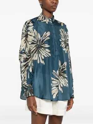 Brunello Cucinelli Printed Silk Shirt - Blue