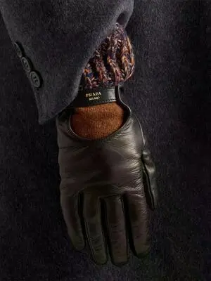 Prada Mélange-knit Leather Gloves - Black