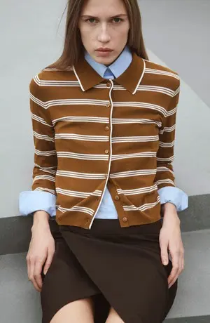 Mango Stripe Collared Cardigan
