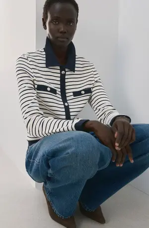 Mango Striped Cotton Cardigan