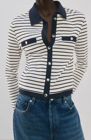 Mango Striped Cotton Cardigan