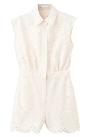 Mango Embroidered Cutwork Sleeveless Romper