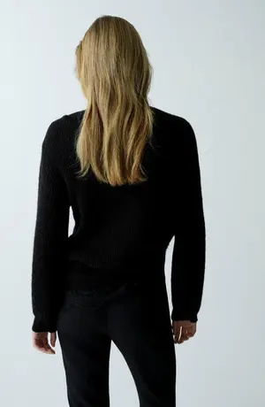 Mango Lace Trim Ribbed V-neck Sweater