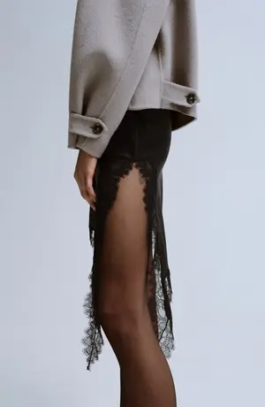 Mango Asymmetric Satin And Lace Skirt - Black