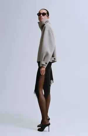 Mango Asymmetric Satin And Lace Skirt - Black