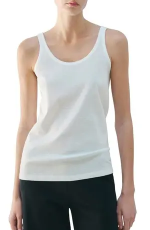 Mango Scoop Neck Cotton Tank - White