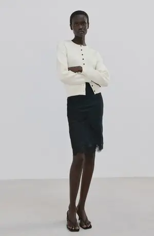 Mango Contrast Button Crewneck Cardigan - Ecru