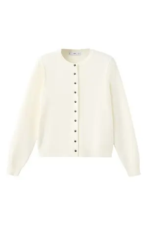 Mango Contrast Button Crewneck Cardigan - Ecru