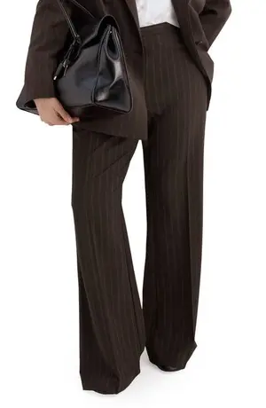 Mango Pinstripe Trousers - Brown