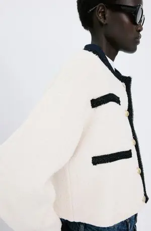 Mango Contrast Trim Cotton-blend Cardigan