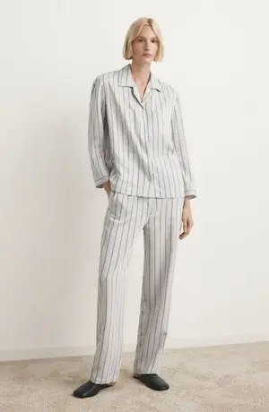 Mango Stripe Pajama Pants - Grey