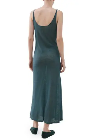 Mango Linen Blend Midi Dress - Night Blue