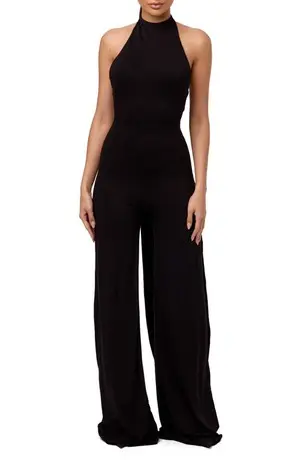 Naked Wardrobe Halter Wide Leg Jumpsuit - Black