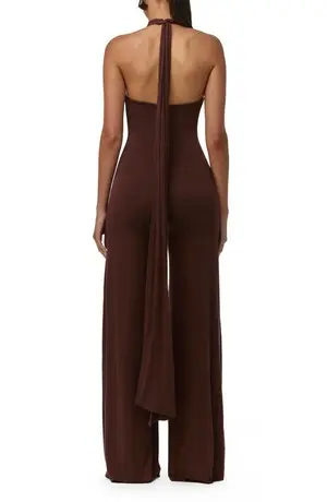 Naked Wardrobe Halter Wide Leg Jumpsuit - Chocolate