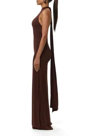 Naked Wardrobe Halter Wide Leg Jumpsuit - Chocolate