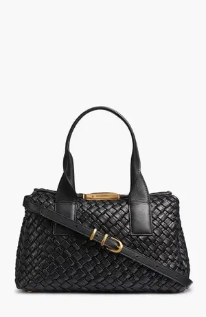 Donna Karan New York Amagansett Woven Leather Satchel - Blk/gold