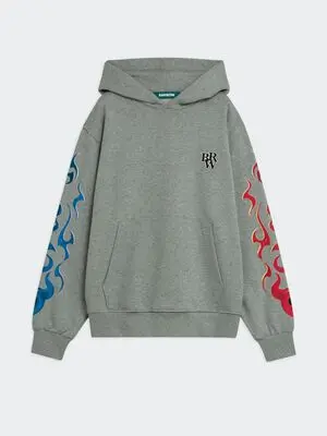 BARROW Cotton Hoodie With Maxi Logo And Flame Graphic - Grey