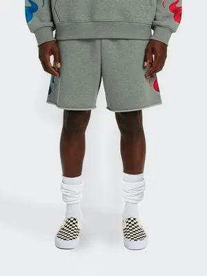 BARROW Cotton Jogging Shorts With Graphic Flame Print - Grey
