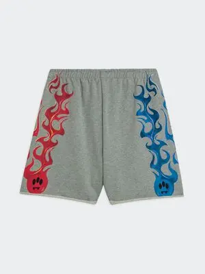 BARROW Cotton Jogging Shorts With Graphic Flame Print - Grey