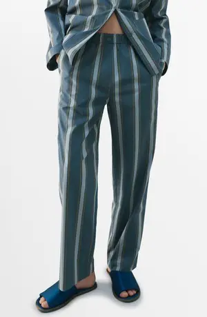 Mango Stripe Cotton Pajama Pants - Turquoise