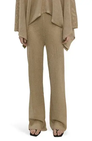 Mango Metallic Knit Straight Leg Pull-on Pants