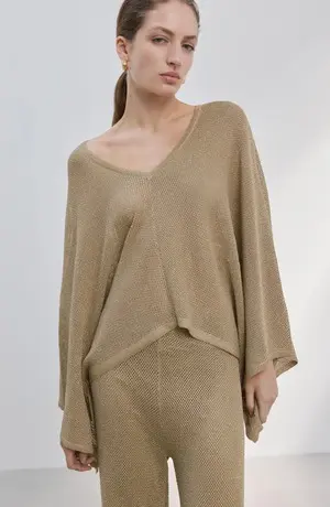 Mango Metallic Knit Straight Leg Pull-on Pants