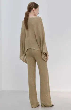 Mango Metallic Knit Straight Leg Pull-on Pants