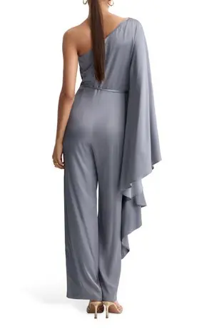 Mango Drapey Asymmetric One-shoulder Jumpsuit - Blue