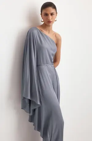 Mango Drapey Asymmetric One-shoulder Jumpsuit - Blue